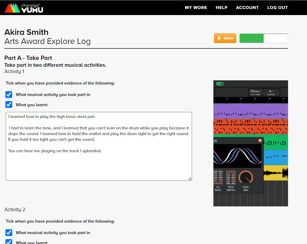 Achieving Arts Award Explore using Charanga’s interactive digital log