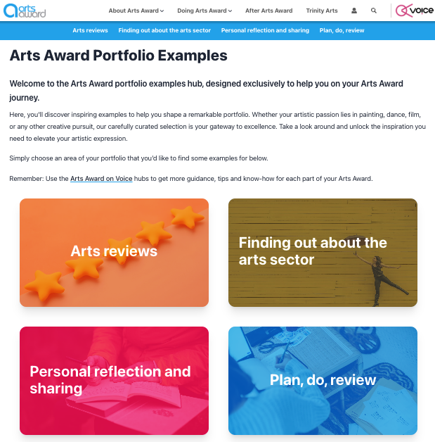 Introducing the Arts Award Portfolio Examples Hub